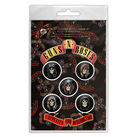 Button Badge Set - Guns N' Roses - Appetite For Destruction | Rock ...